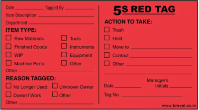 Self Adhesive 5S Red Tag-Set of 25, Breval Consulting Services