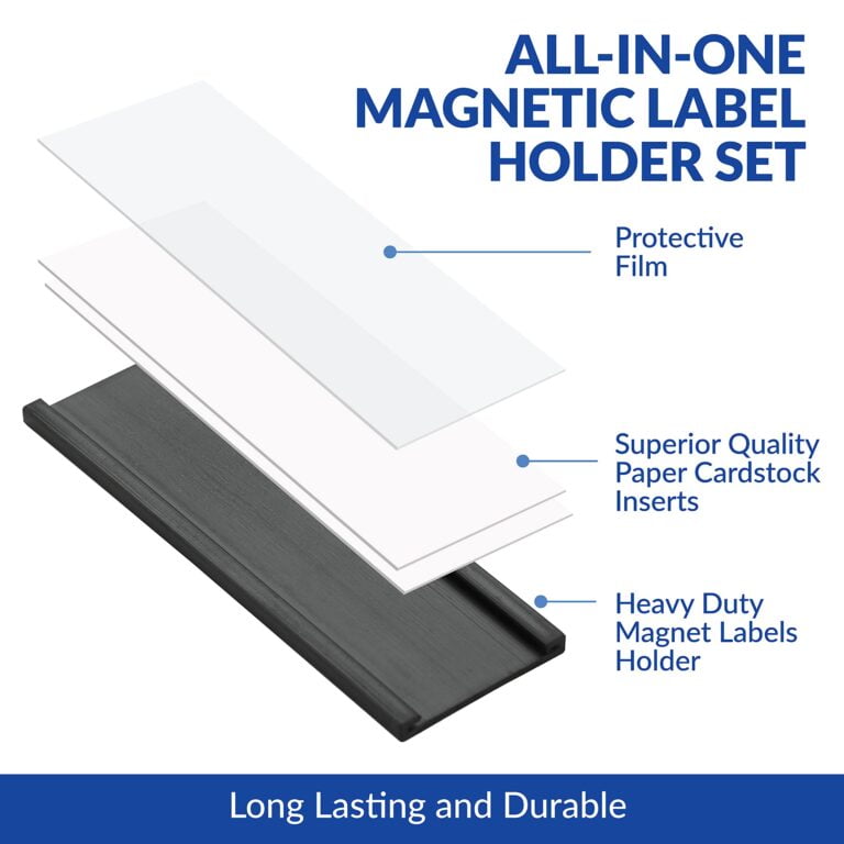 50 Pack "C" Channel Magnetic Label Holders 1x3 with 100 White Card ...